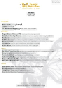 Lunch Menu - Beast & Butterflies Restaurant